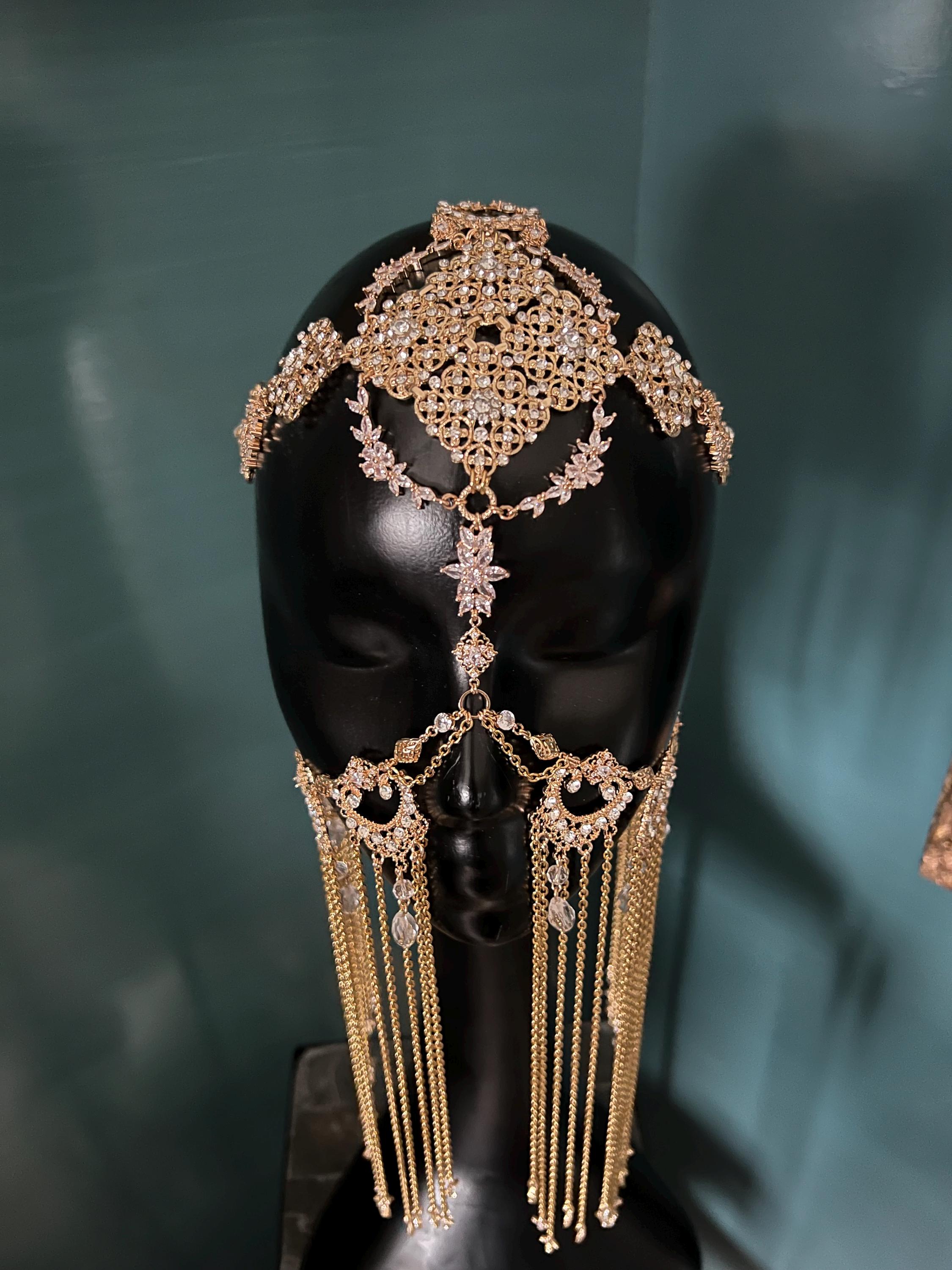 Rhinestone Gold Chain Mask Veil - Belly Dance Jewelry - Etsy Canada