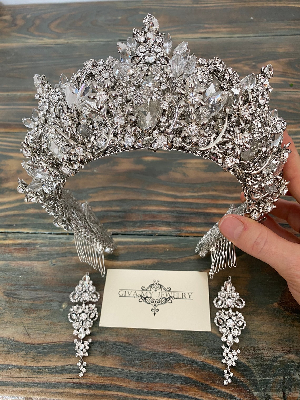 Bohemian Silver Crystal Bridal Crown With Matching Earrings – Royal ...