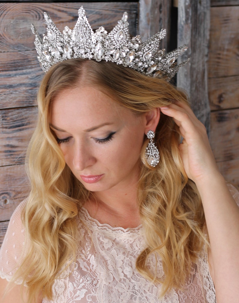 Bridal crownFull bridal crownSilver wedding earringsSilver | Etsy