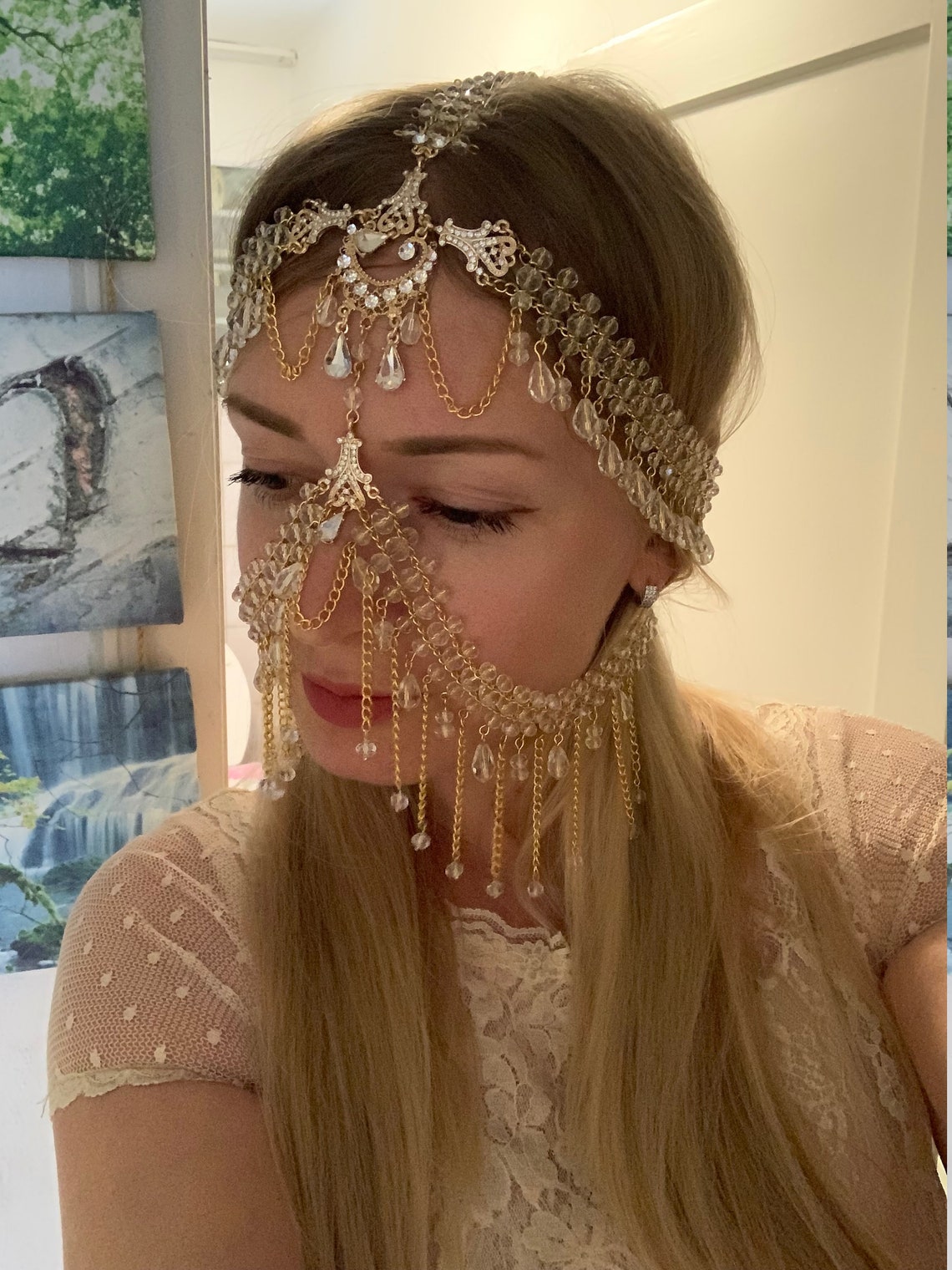 Gold Chain Maskburning Man Maskgold Face Veilrhinestone - Etsy