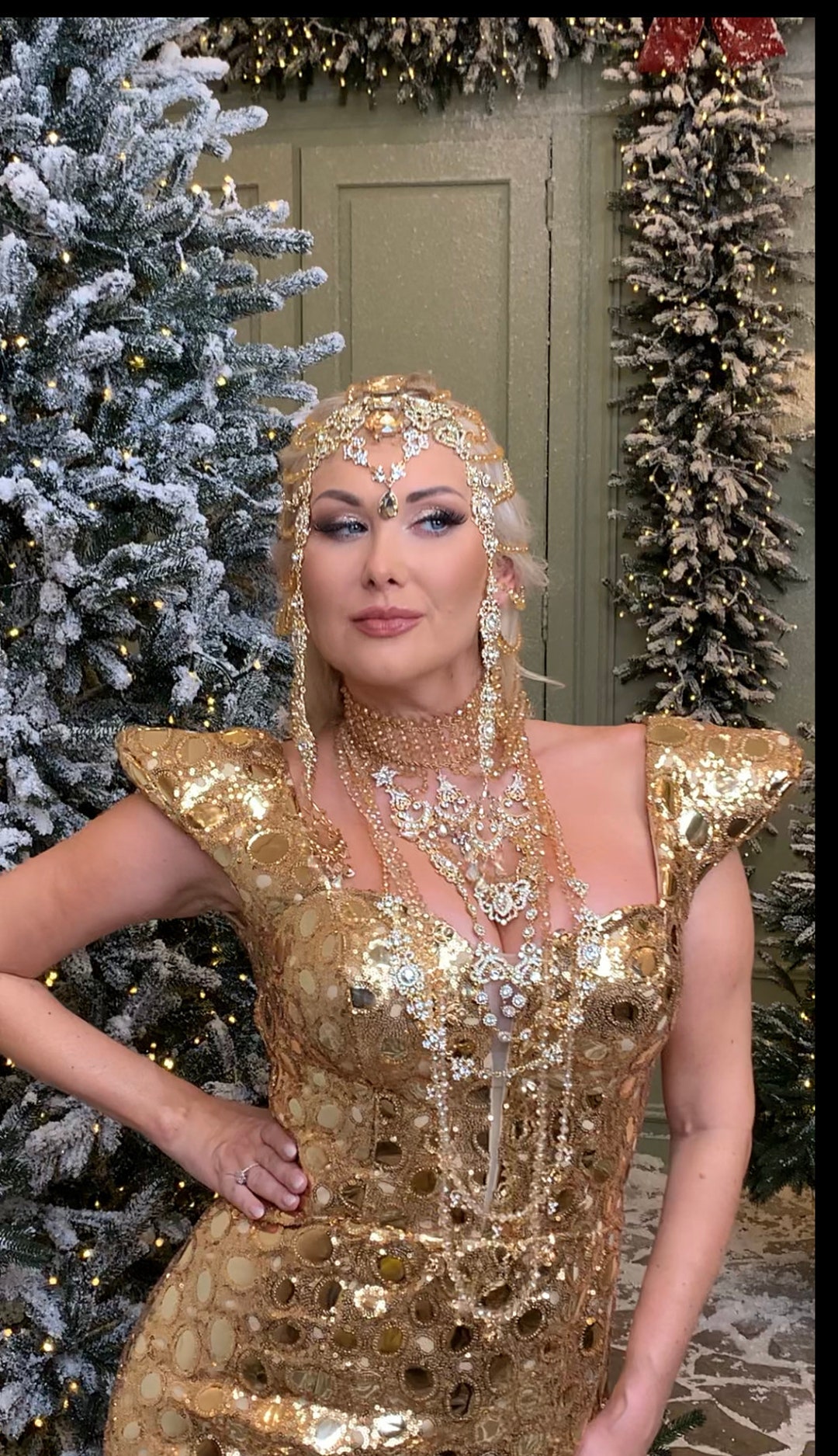 Crystal Headpiece~gold Necklake ~gold Headpiece~bohemian Set~crystal ...