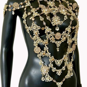 Gold Body Necklaceshoulder Necklacerhinestone Necklacebody - Etsy