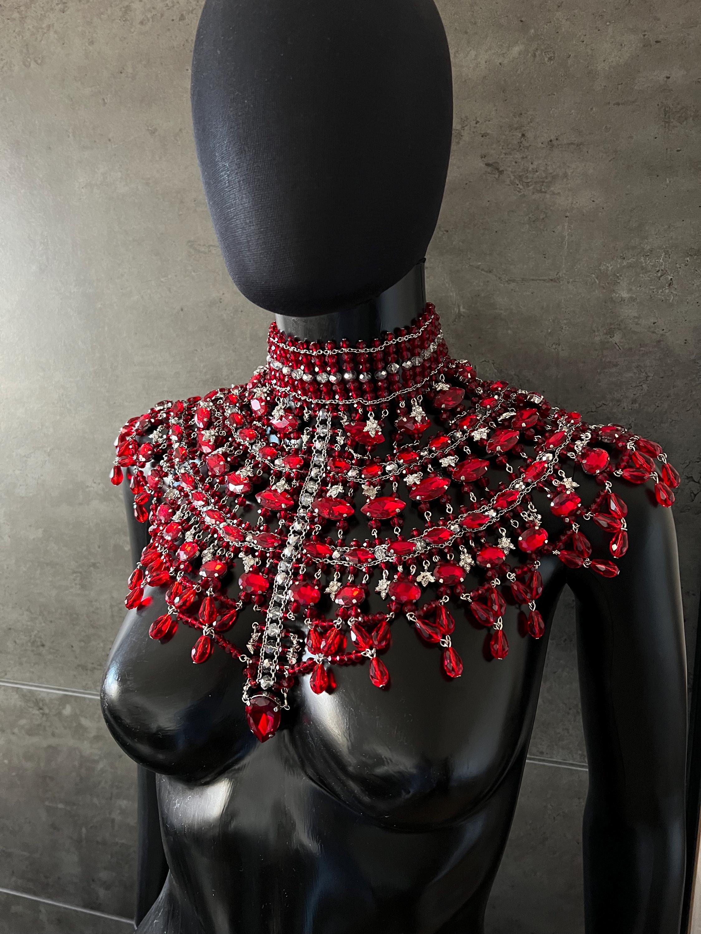 Statement Necklace~red Shoulder Necklace~shoulder Necklace~red Necklace ...