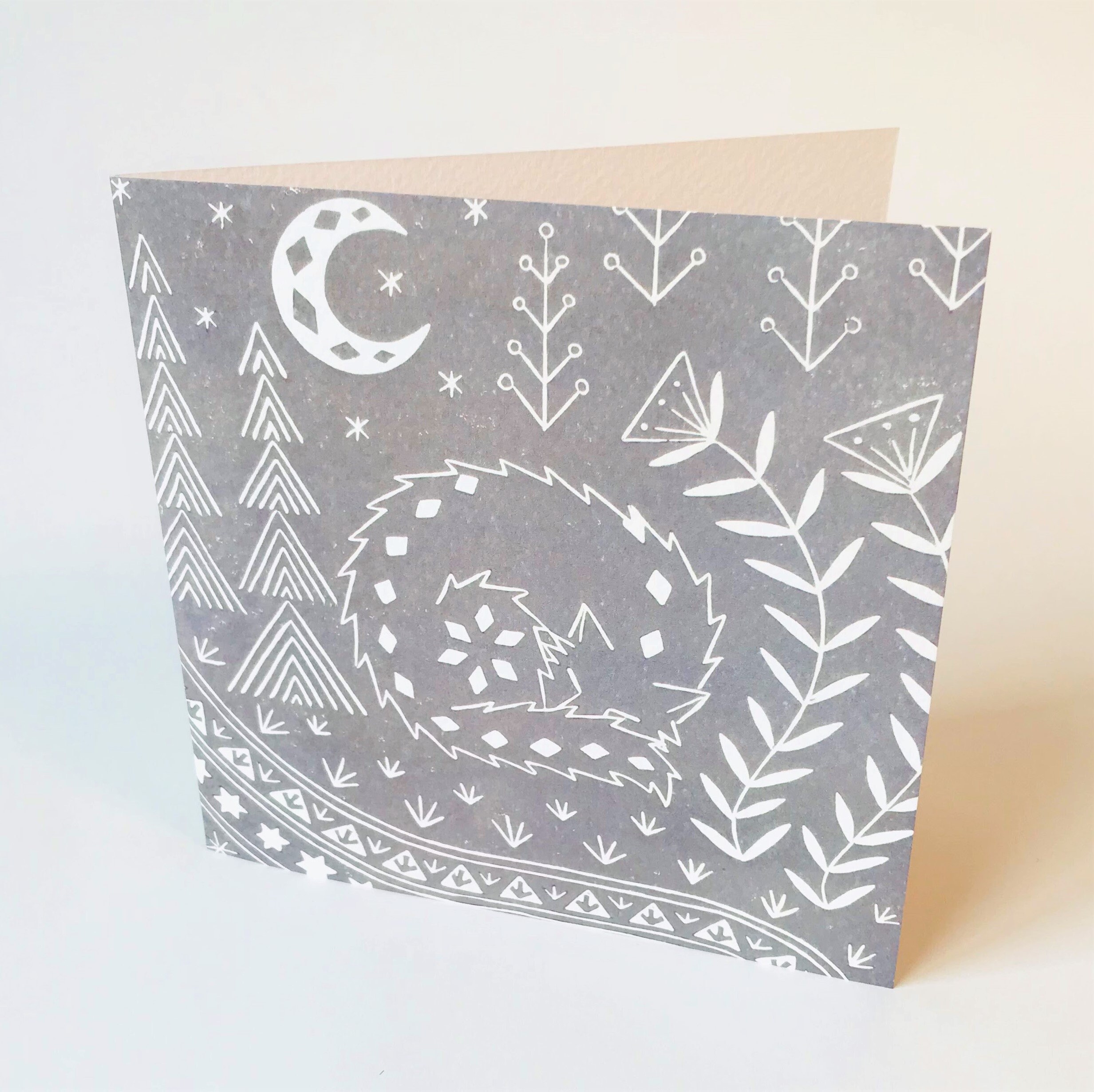 Connor Wolf in Grey, Greetings Card Blank Inside, Scandinavian Folk Art ...