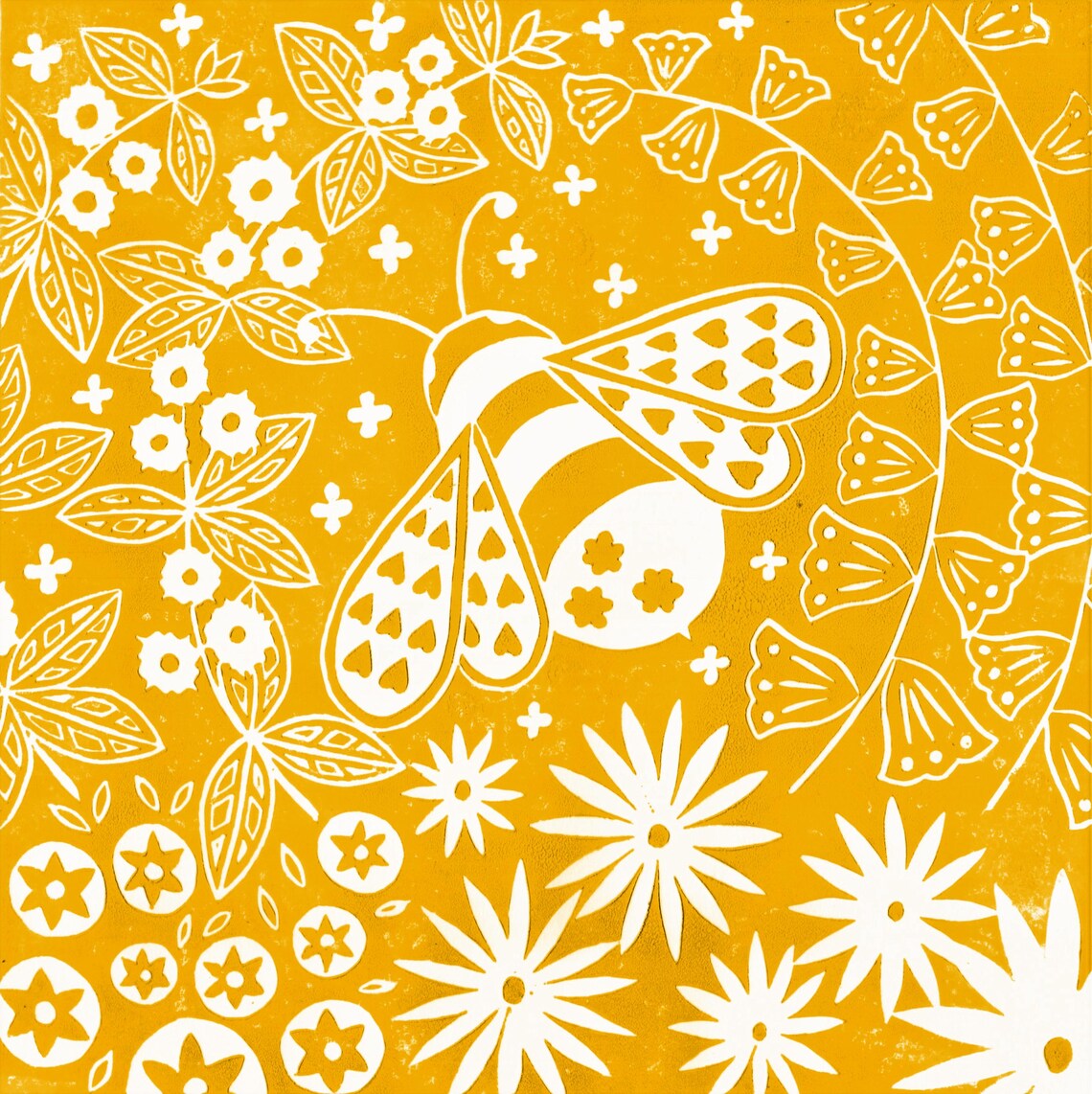 Beatrix Bee in Ochre, Scandi Folk Art, Limited Edition Linocut Print - Etsy