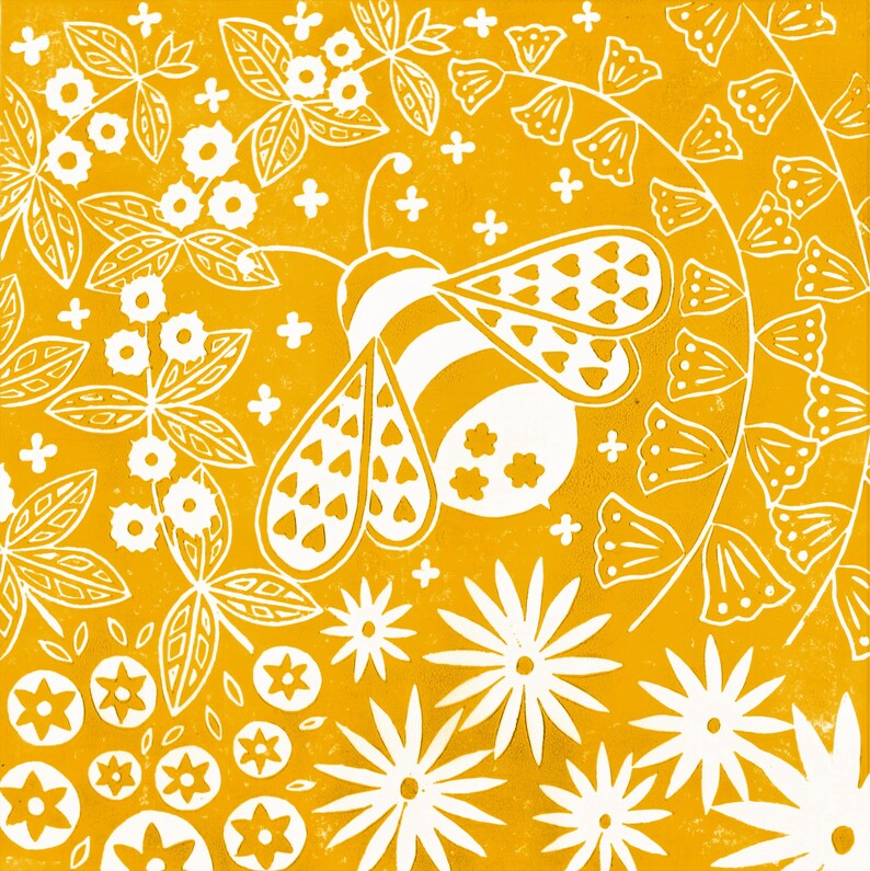 Beatrix Bee in Ochre, Scandi Folk Art, Limited Edition Linocut Print - Etsy