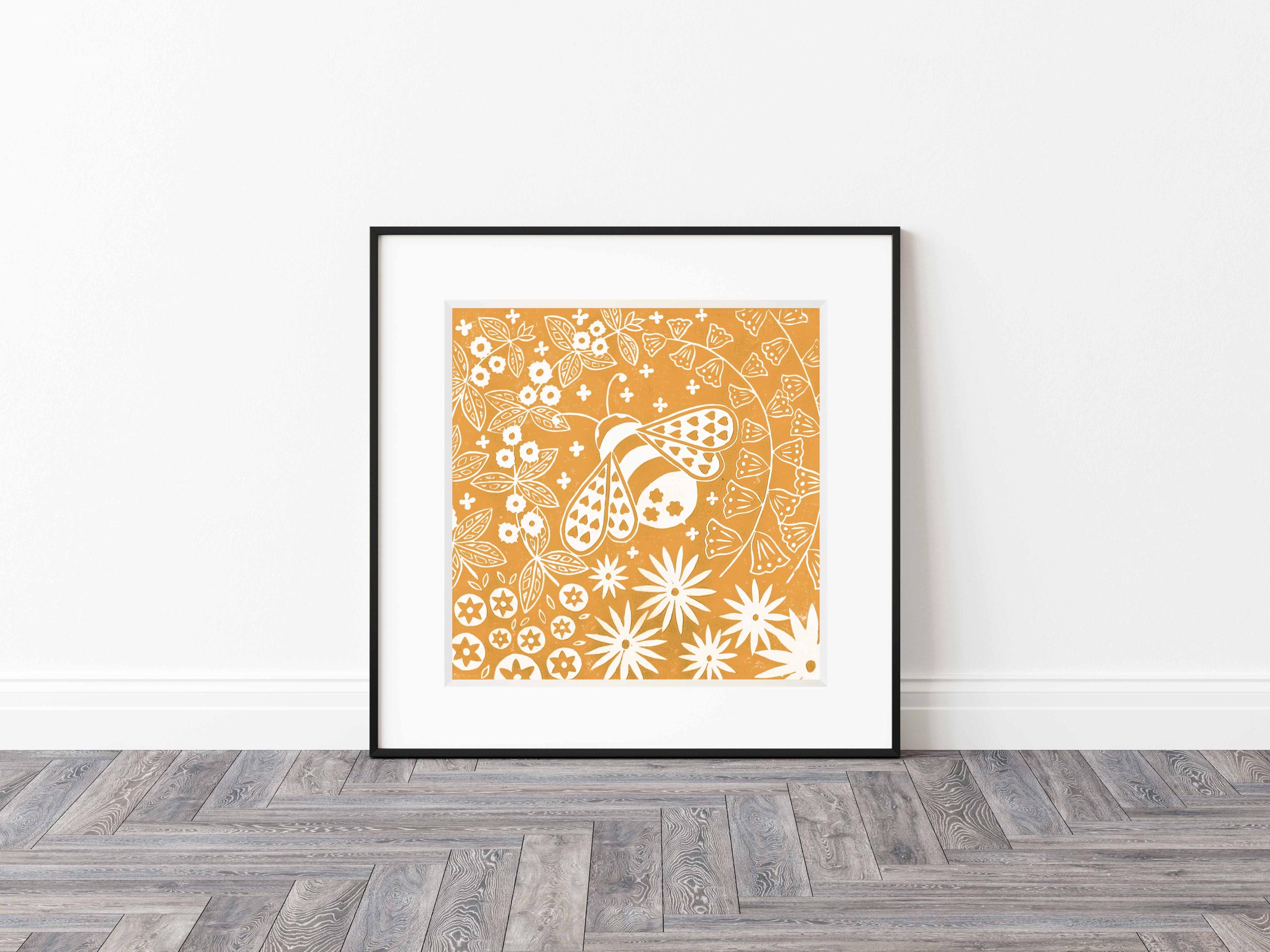 Beatrix Bee in Ochre, Scandi Folk Art, Limited Edition Linocut Print - Etsy