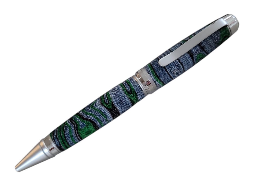 Cigar Micarta (blue & Green Jeans Material) Ball Point Pen With Chrome ...