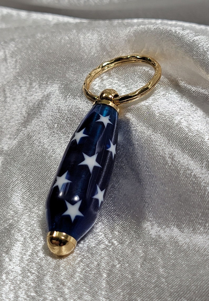 Keychain, Blue With White Stars and Gold Hardware - Etsy