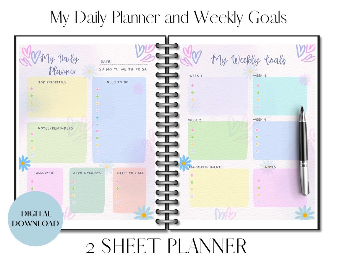 Personal Fillable Printable Daily Planner Checklist Weekly - Etsy