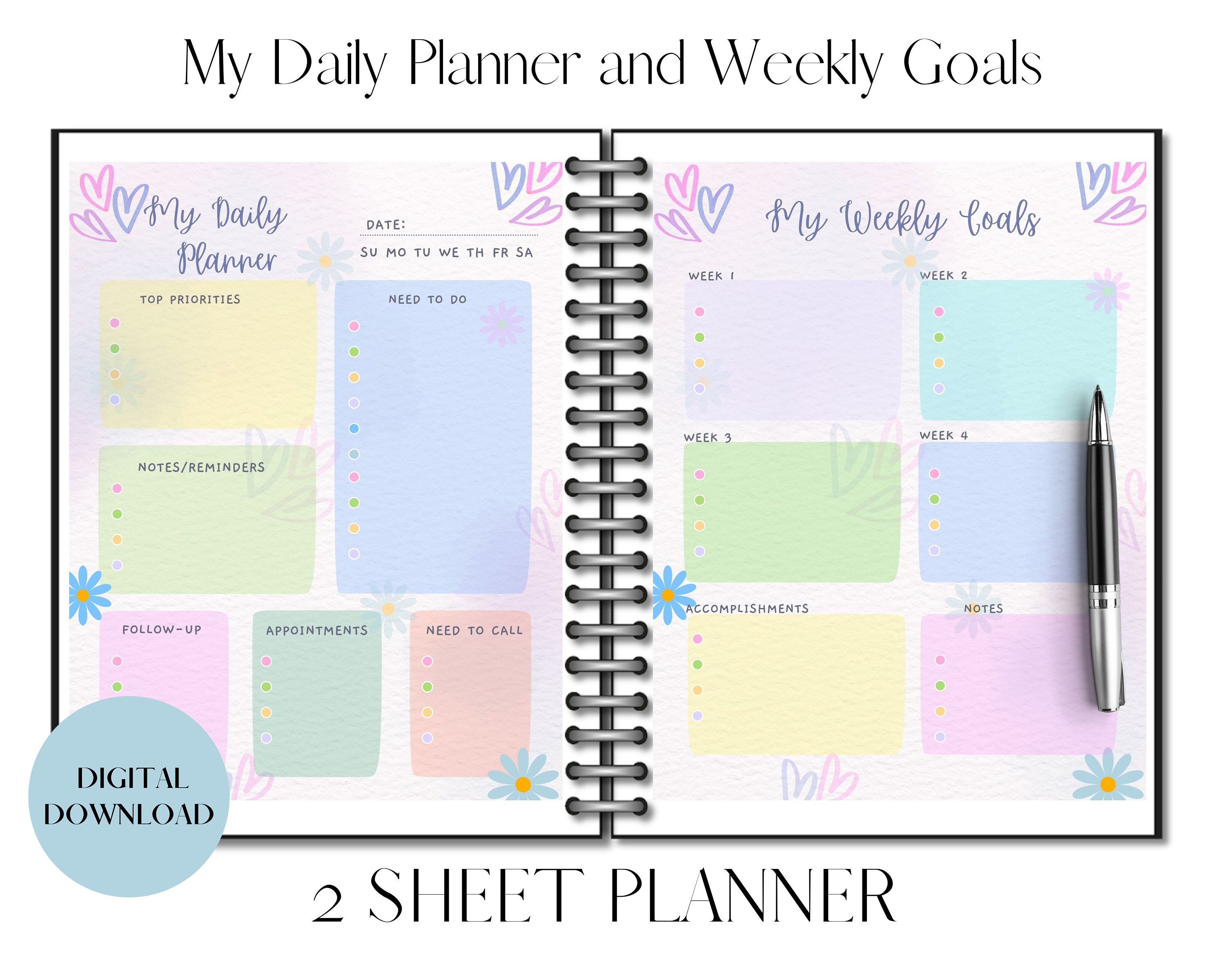 Personal Fillable Printable Daily Planner Checklist Weekly - Etsy