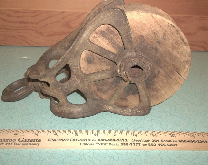 Vintage Block and Tackle Cast Iron and Wood Farm Pulley - Etsy