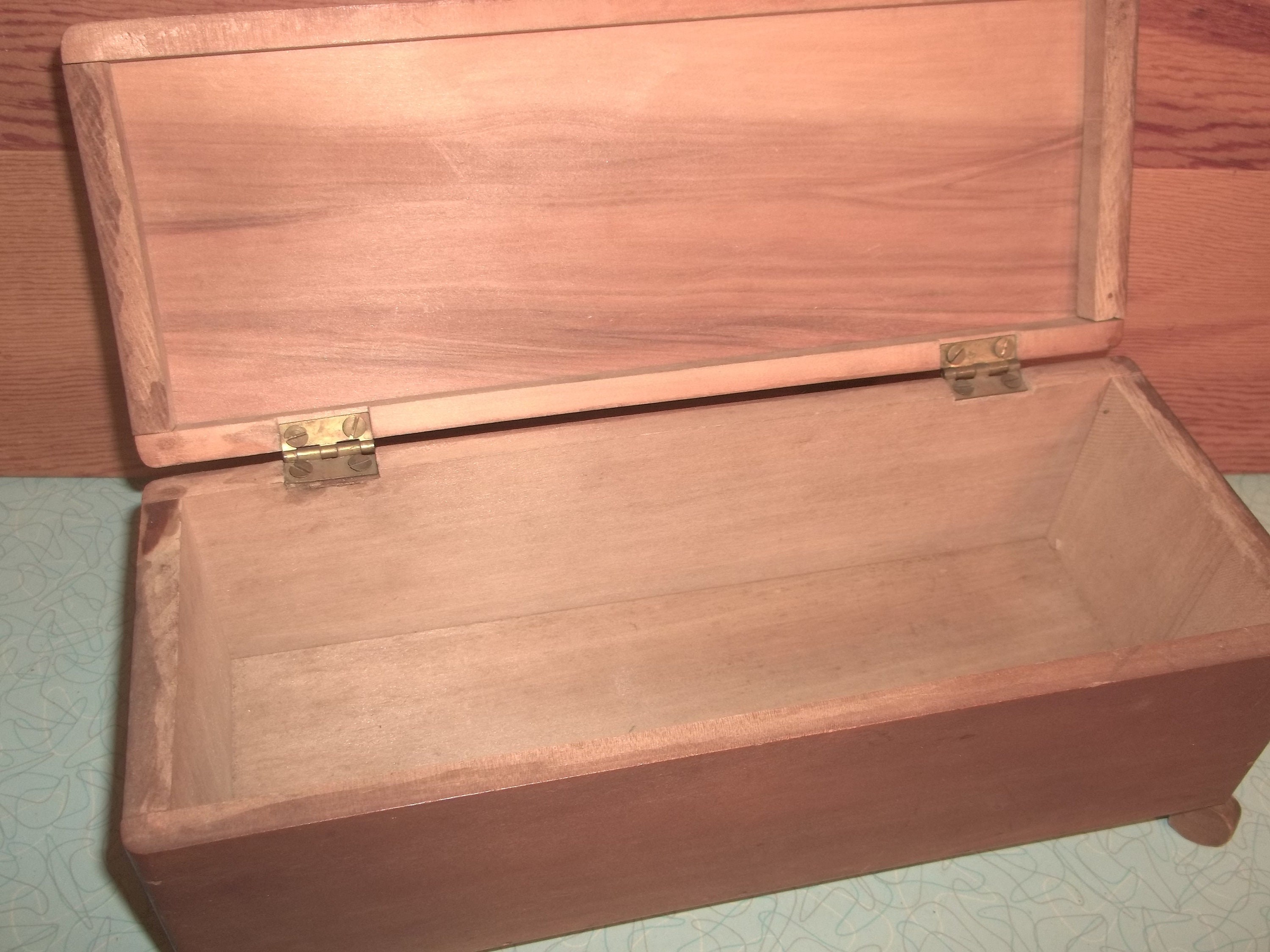 Vintage All Wood Box With Hinged Lid and Unusual Wood Feet - Etsy