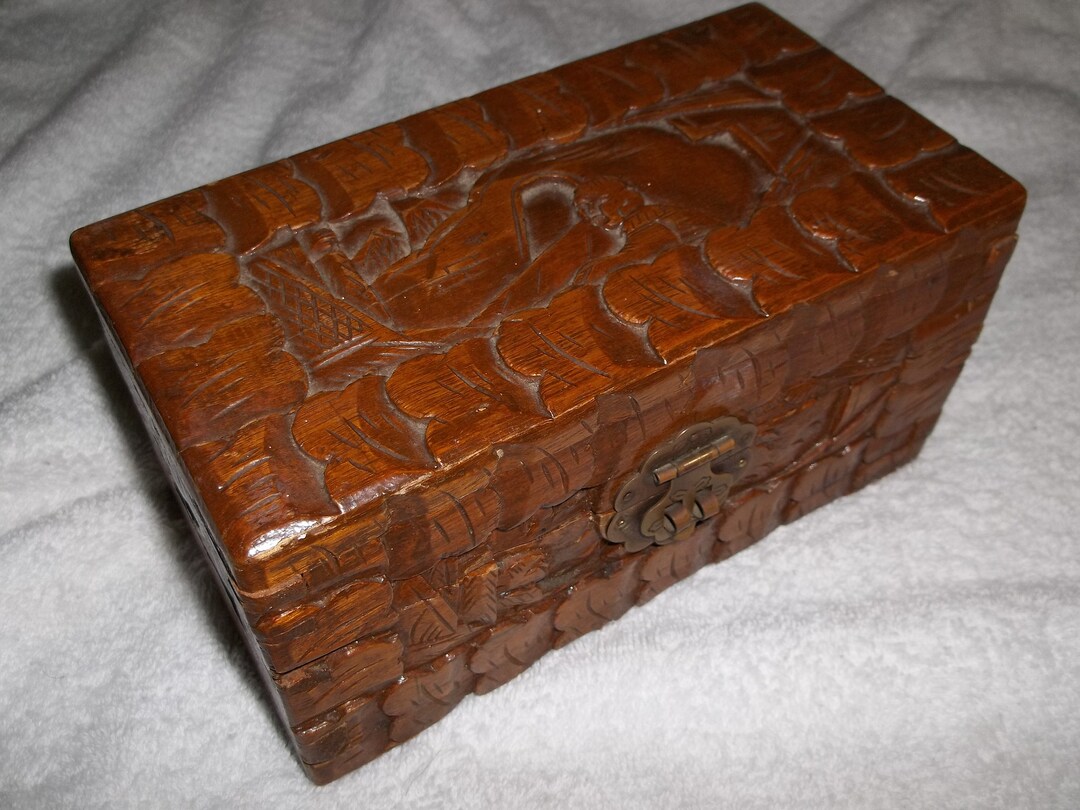 Vintage Burl Wood Asian Style Carved Storage Box - Etsy
