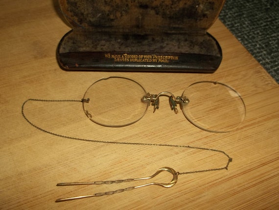 Vintage Pince Nez Pincher Eye Glasses in Case | Etsy