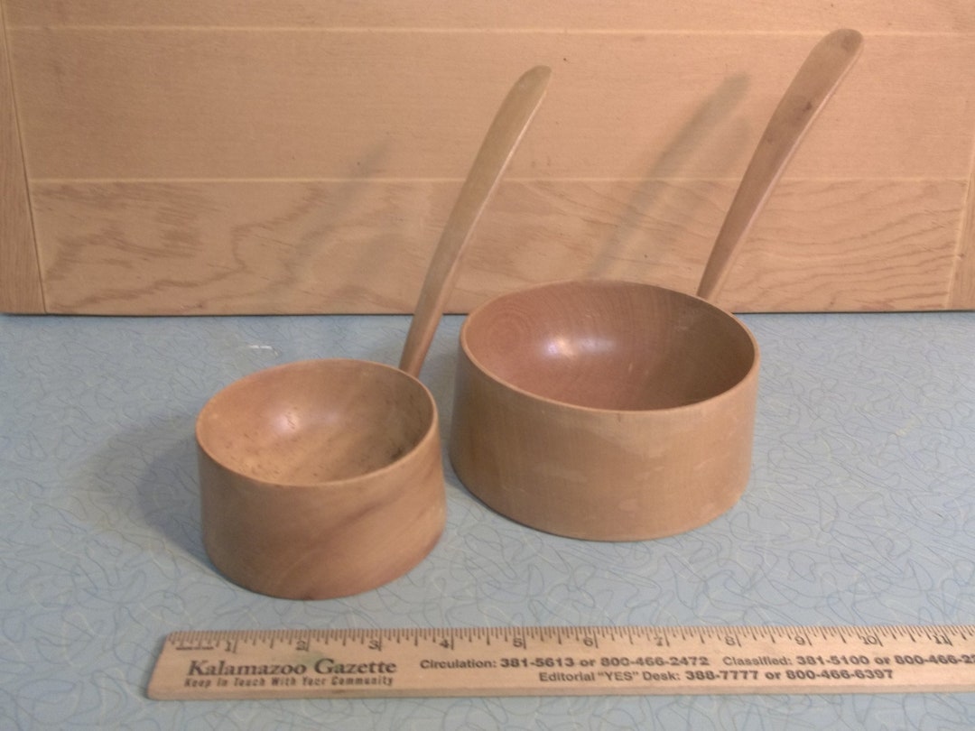 Vintage Set of Two All Wood Scandinavian Style Flat Bottom Ladles - Etsy