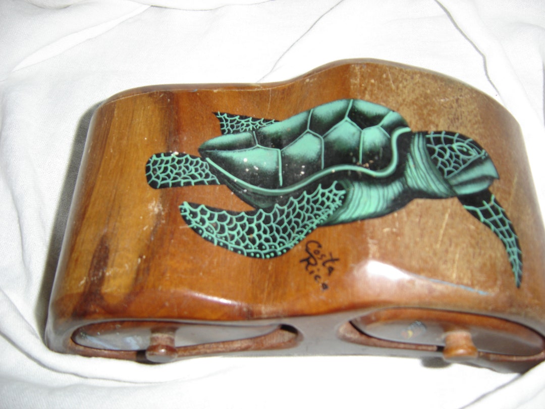 Vintage Costa Rican Hand Carved Wood Jewelry Box With Turtle and ...