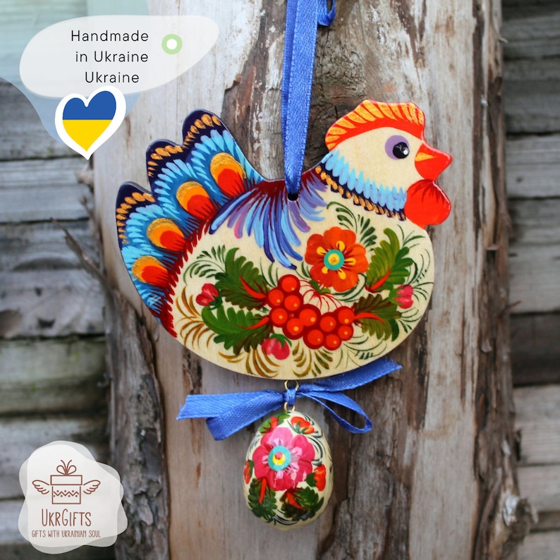 Chicken Easter Decoration With Small Easter Egg Fine Hand - Etsy