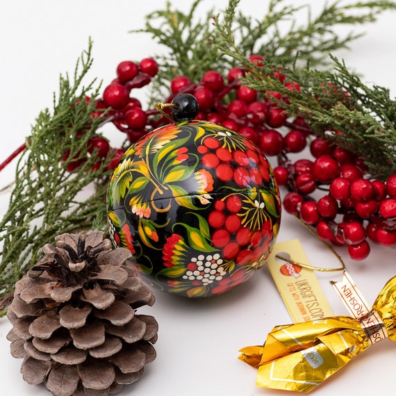 Wooden Christmas ball and box for gifts hand painted in | Etsy