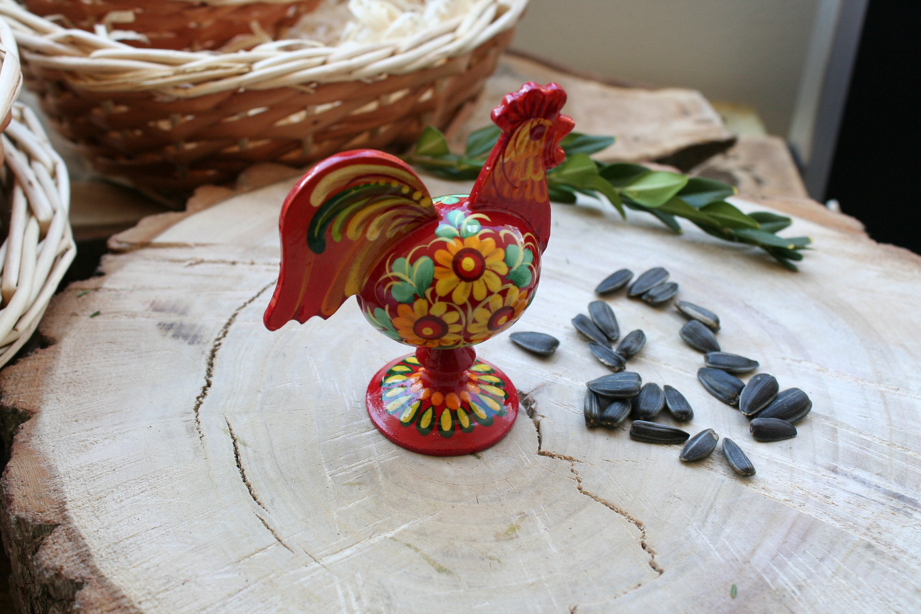 Rooster wooden ornaments original chicken Easter decorations | Etsy