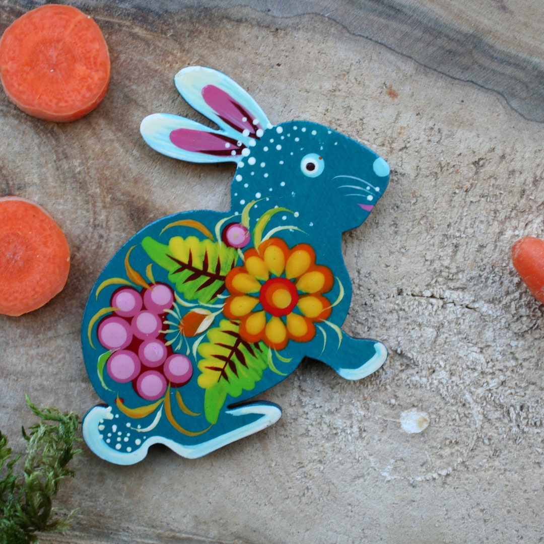 Bunny Fridge Magnet - Wooden Animal Magnets Figures - Pretty Rabbit ...