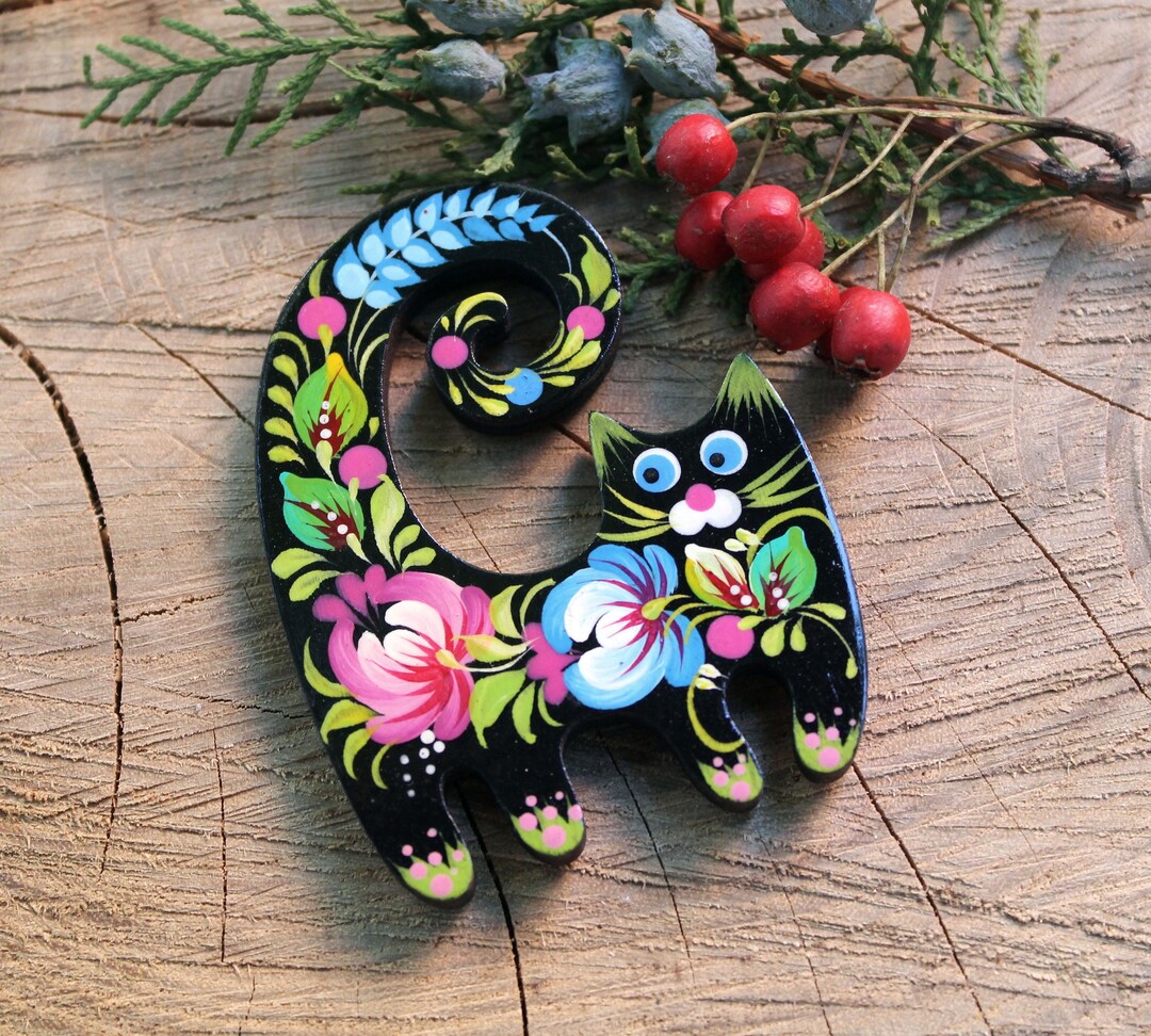 Funny Cat Fridge Magnet - Animal Wooden Magnets Figures - Pretty Cats ...