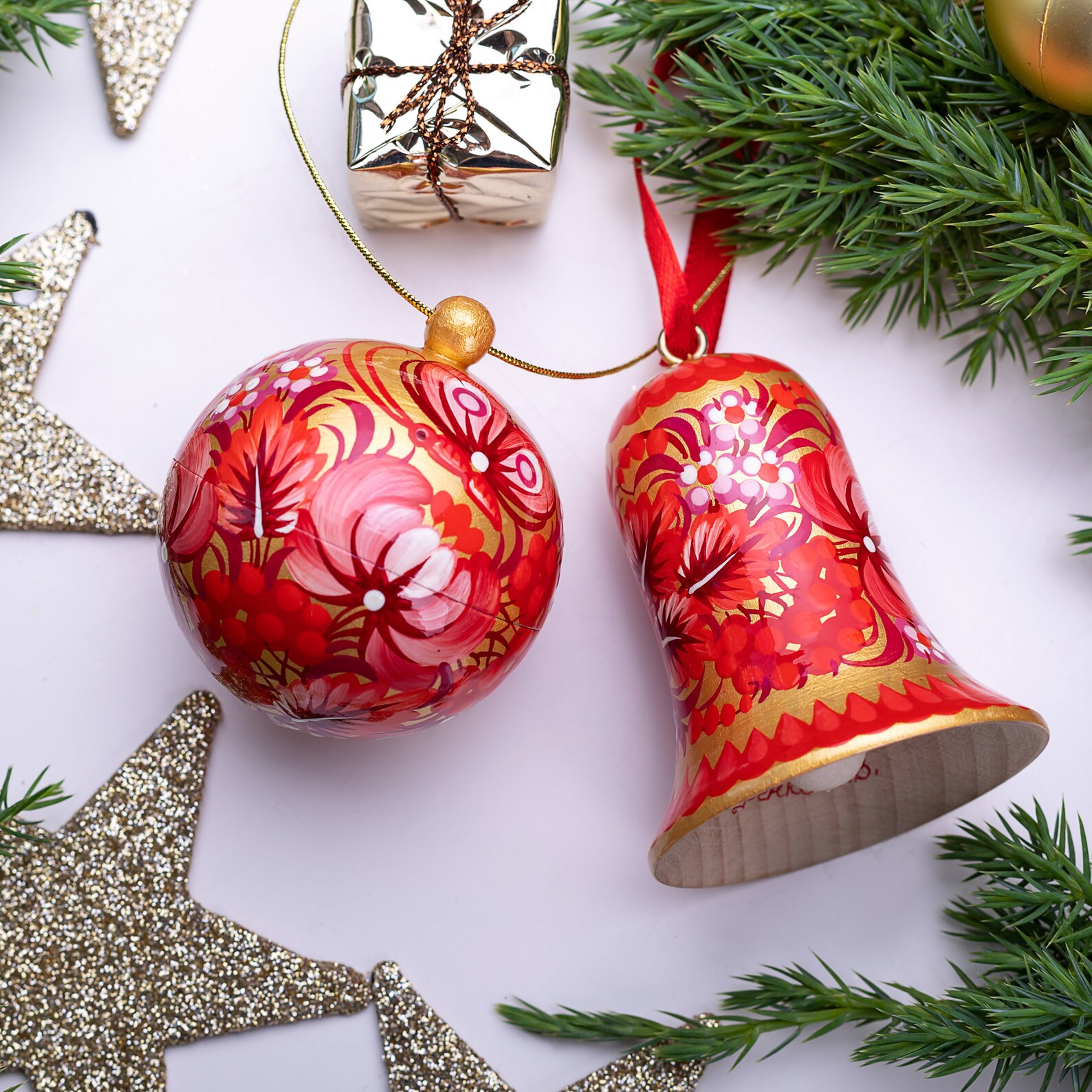 Exclusive Handmade Christmas Ornaments Set Wood, Hand Painted Christmas ...