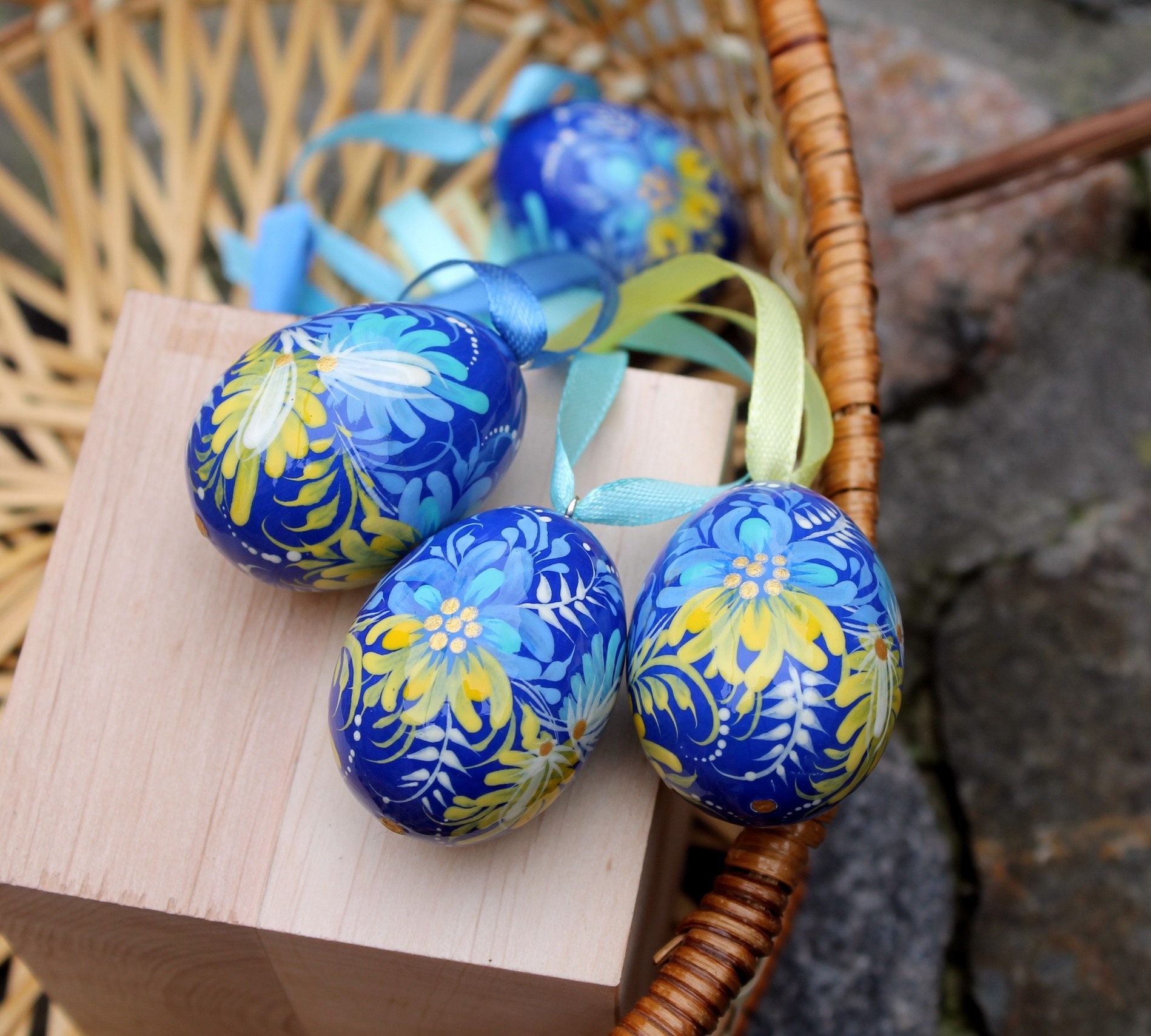 Ukrainian Colors Small Hand Painted Easter Eggs Set 5 Pcs - Etsy
