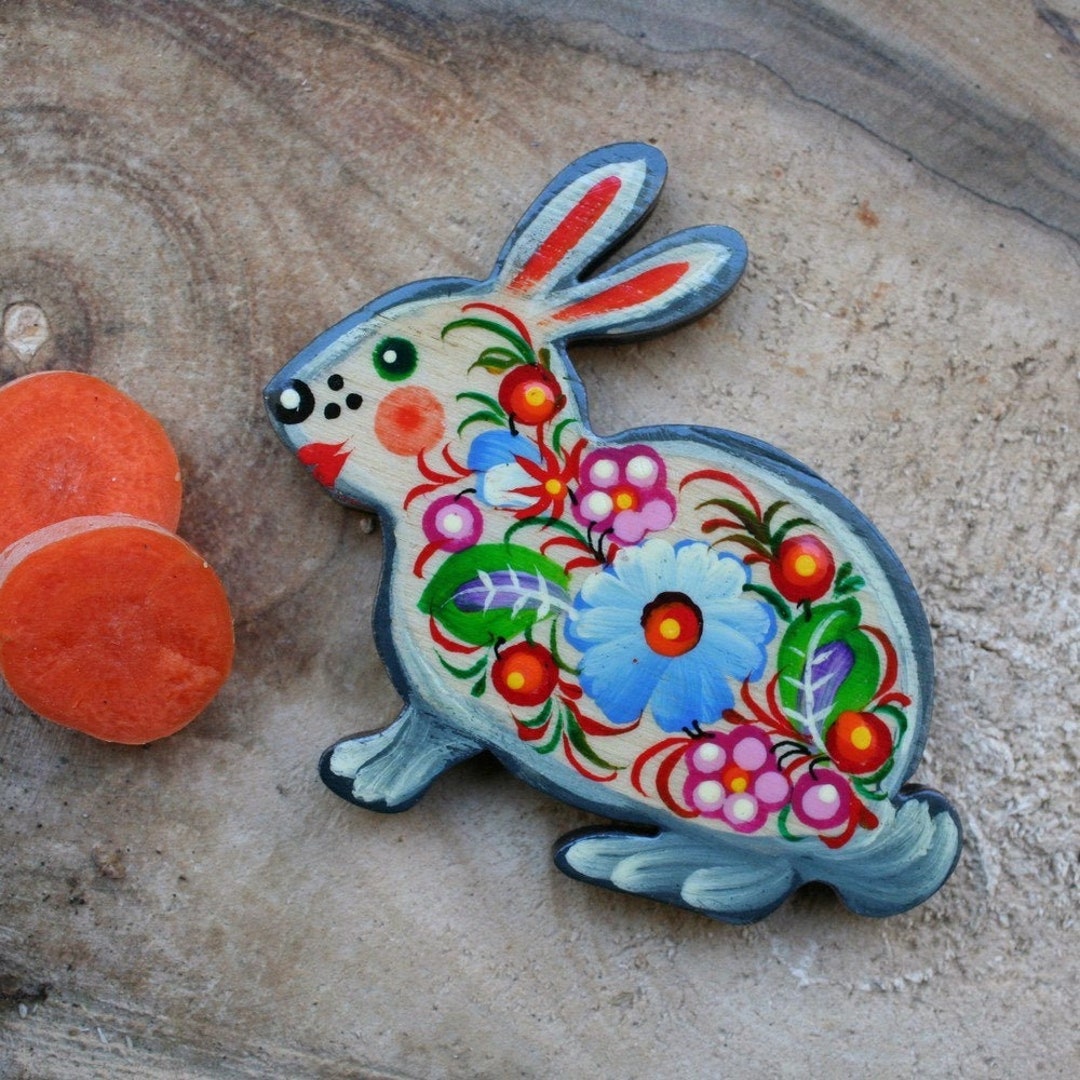 Bunny Fridge Magnet - Animal Wooden Magnets Figures - Pretty Rabbit ...
