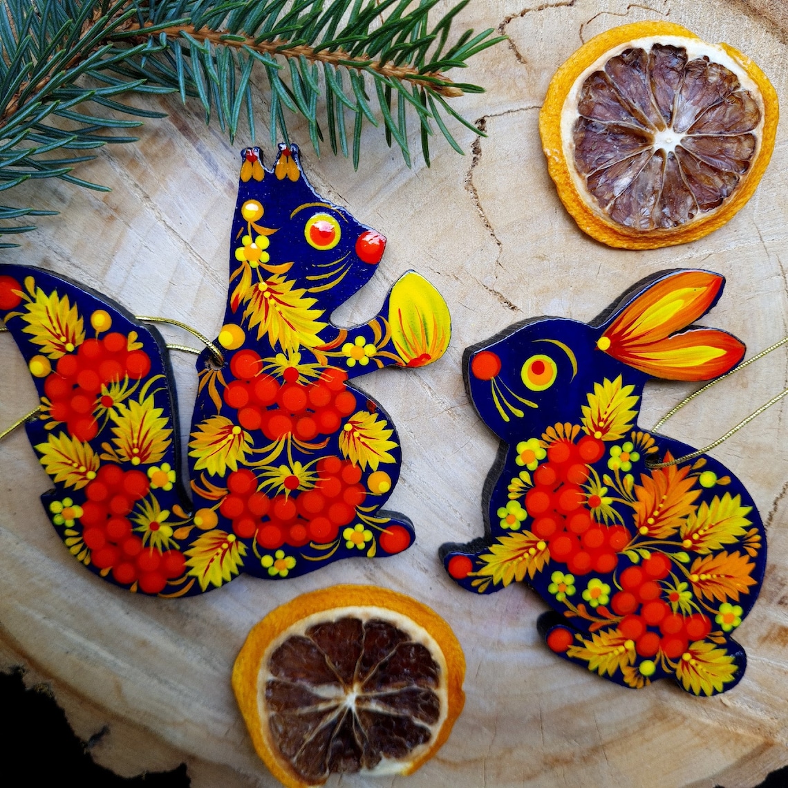 Animal Christmas Tree Decorations Set Squirrel Rabbit - Etsy