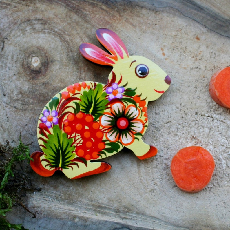 Bunny Fridge Magnet - Animal Wooden Magnets Figures - Pretty Rabbit ...