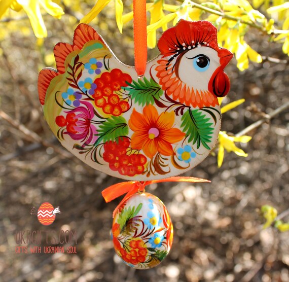Easter Decoration Wooden Chicken Ornament With Egg Hand - Etsy