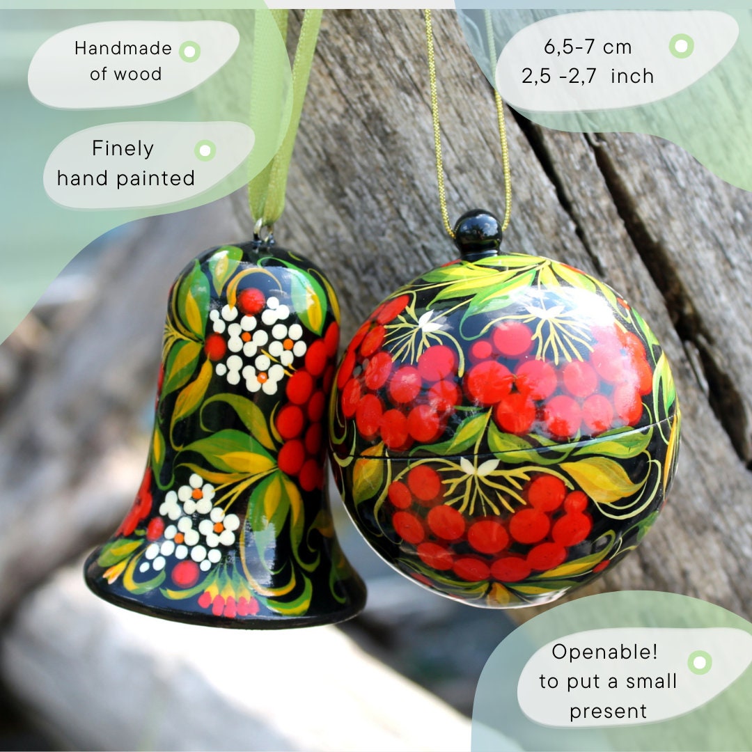 Ukrainian Handmade Christmas Ornaments Set of Wood, Hand Painted ...