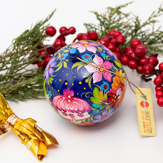 Wooden Christmas ball box for gift. Hand painted in | Etsy