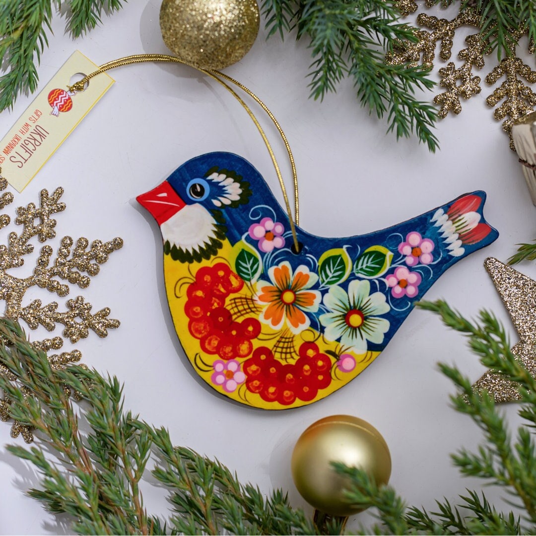 Ukrainian Yellow-blue Bird Christmas Tree Hanging Ornament or Easter ...