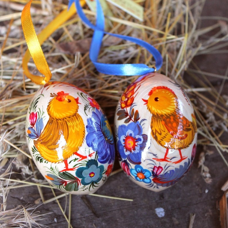 Rustic Easter Eggs 2 Pcs Chicks Boz and Girl Hand Painted Wooden Easter ...