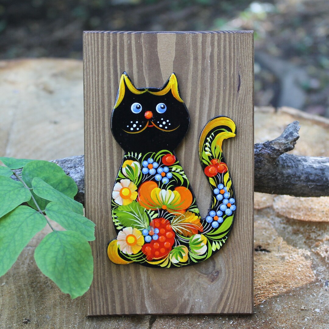 Cat Wooden Wall Decor, Handmade Wooden Decoration, Decorative Cat ...
