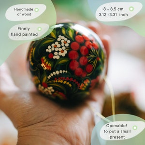 Unique Christmas Ball, Openable Wooden Hand Painted Christmas Ornament ...
