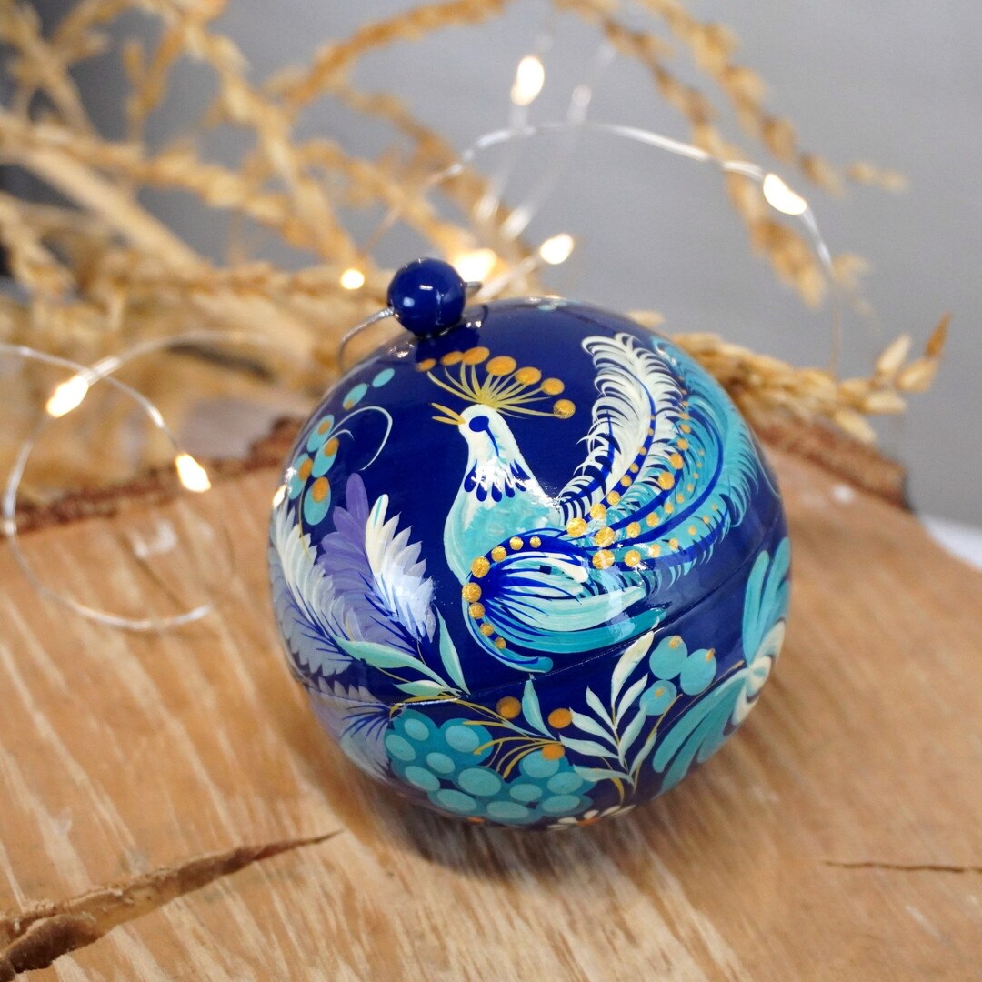 Hand Painted Christmas Balls, Openable Wooden With Petrykivka Painting ...