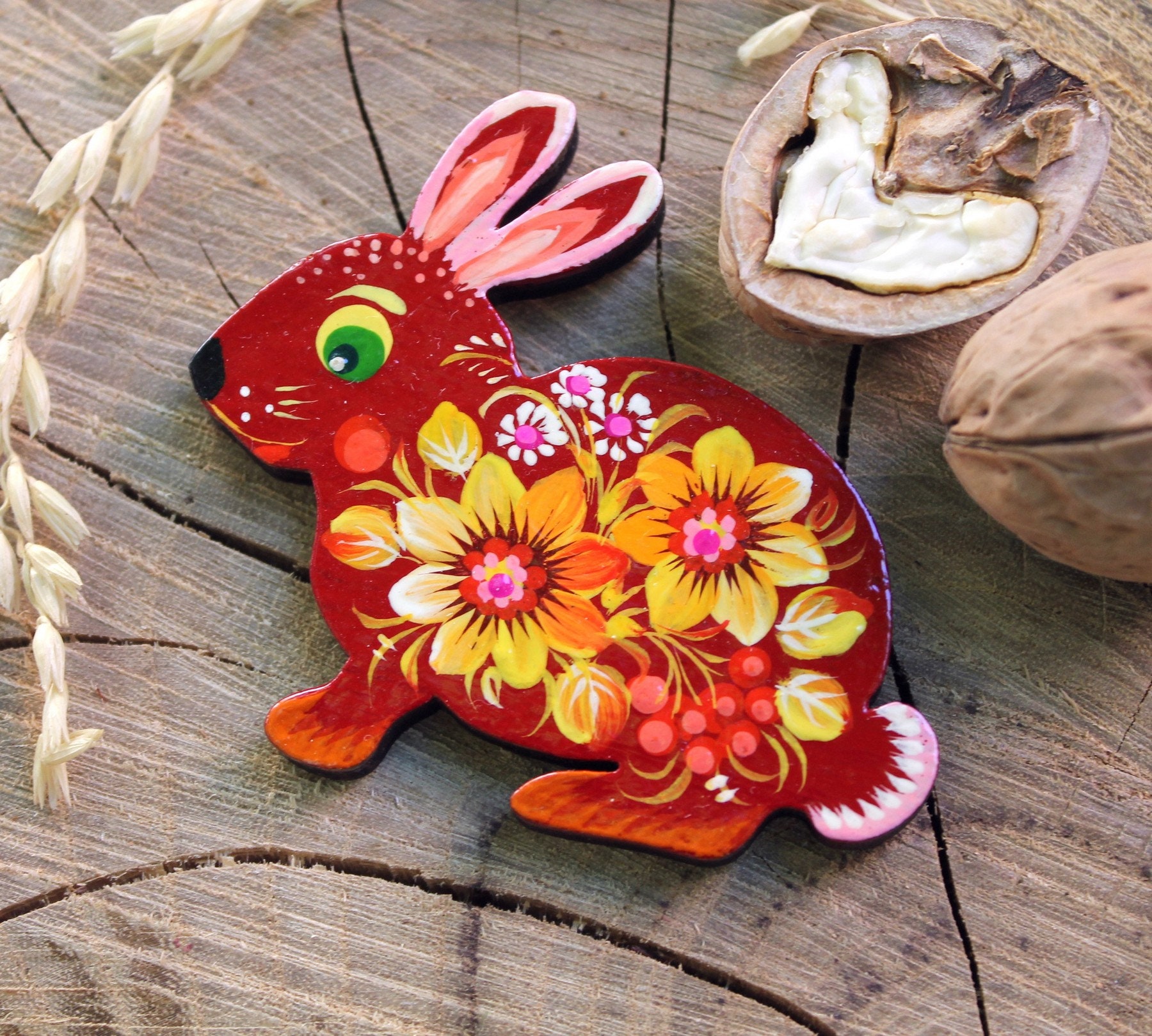 Bunny Fridge Magnet - Animal Wooden Magnets Figures - Pretty Rabbit ...