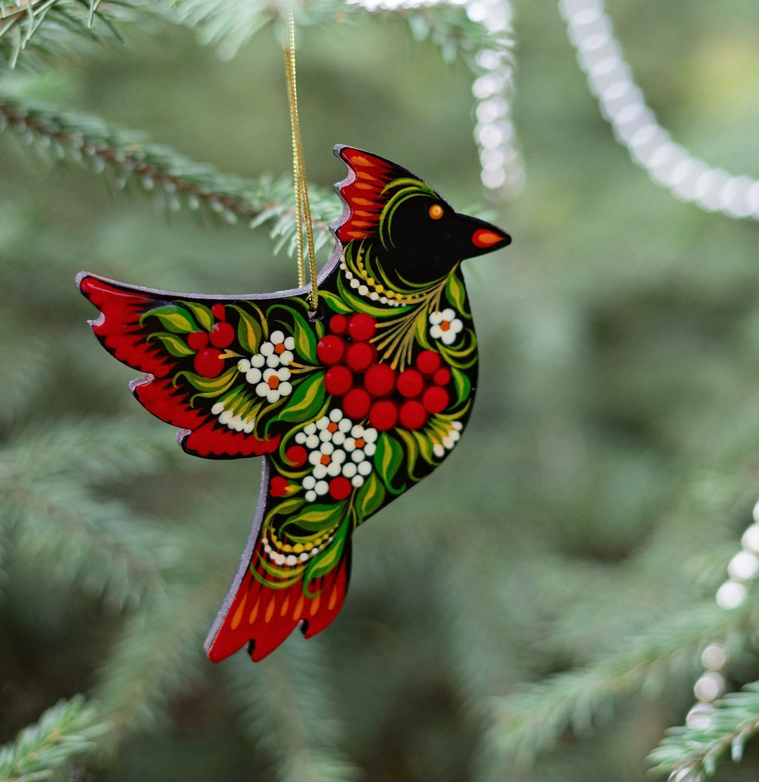 Christmas Cardinal Bird Ornament Wooden Hand-painted Red Cardinal ...