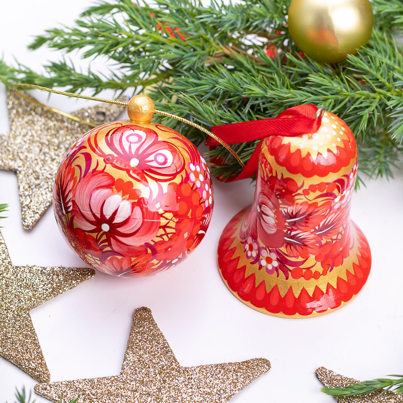 Exclusive Handmade Christmas Ornaments Set Wood, Hand Painted Christmas ...