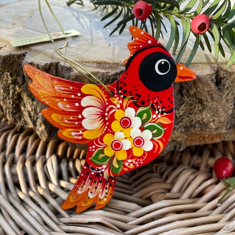 Red Cardinal Bird Christmas Ornaments Original Hand Painted - Etsy