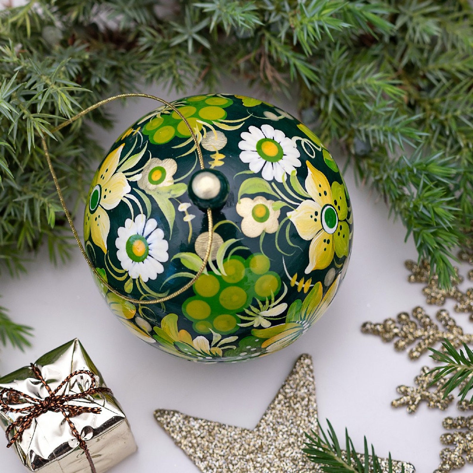Hand Painted Christmas Balls Wooden - Openable Box for Small Gift ...