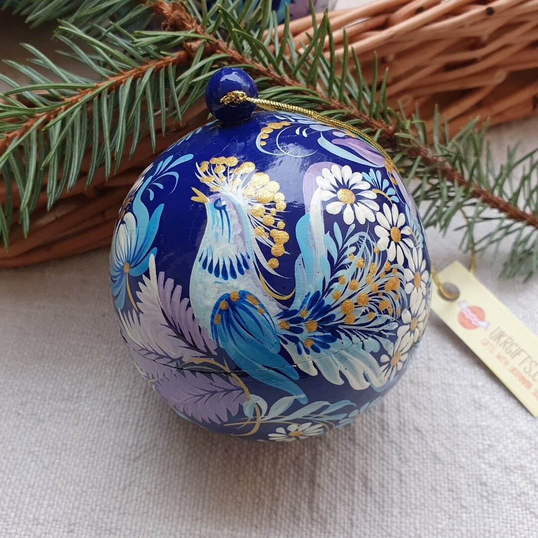 Hand Painted Christmas Balls, Openable Wooden With Petrykivka Painting ...