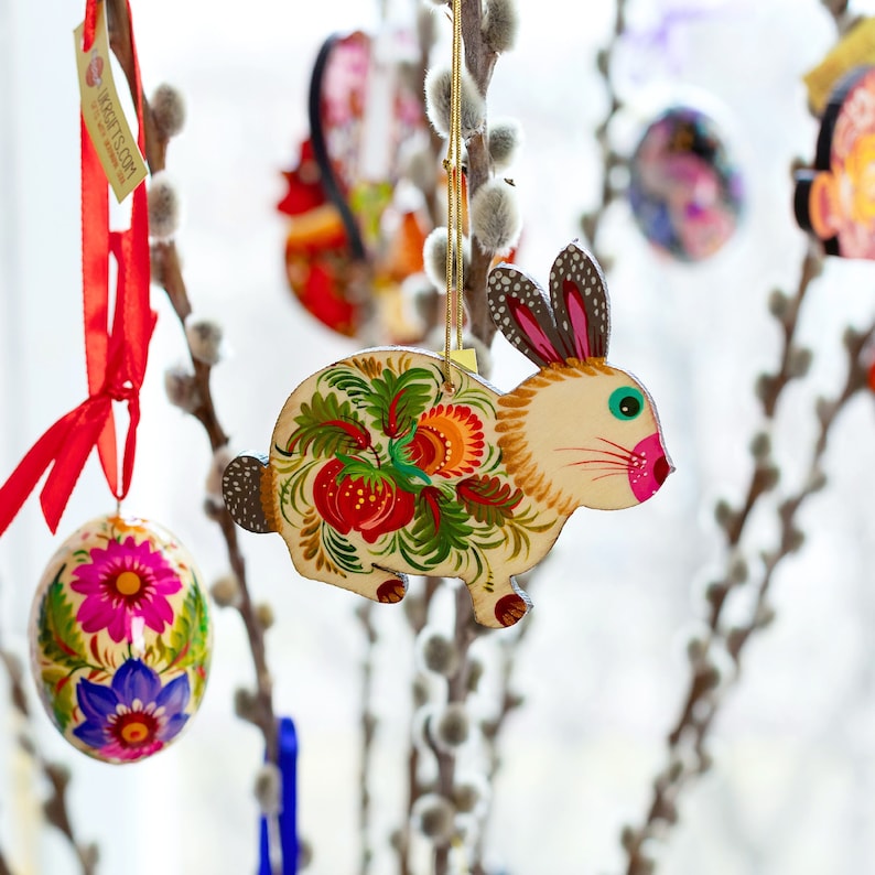 Wooden Easter Bunny original Hand Painted Easter Rabbit | Etsy