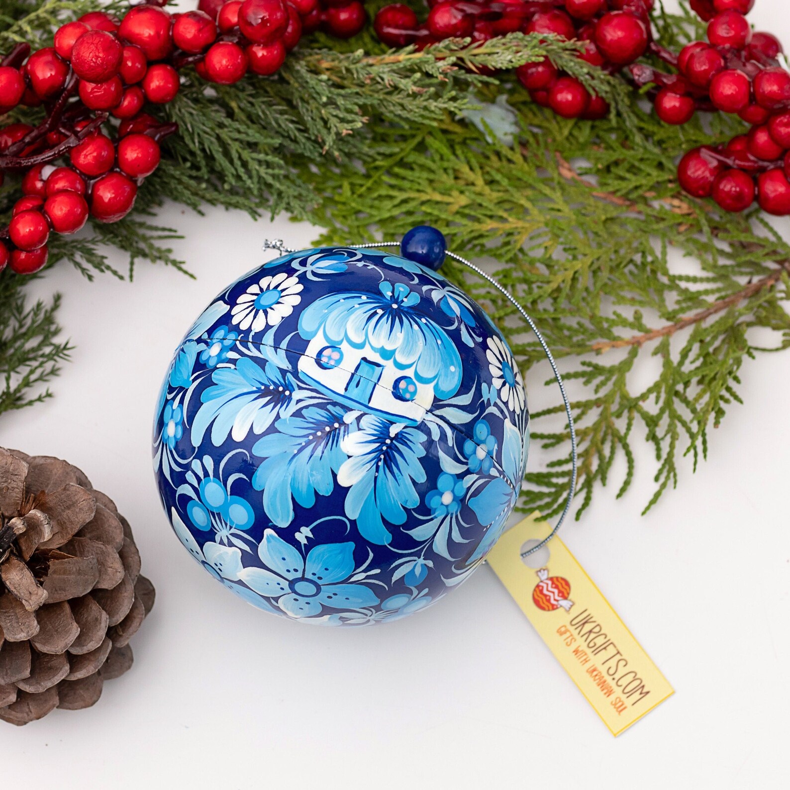 Unique Christmas Ball, Openable Wooden Hand Painted With Petrykivka Art ...