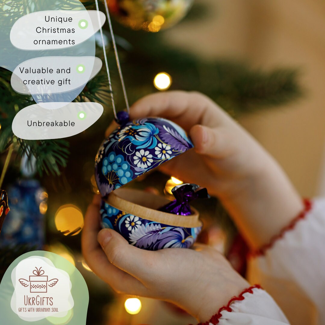 Hand Painted Wooden Christmas Ball Openable for Gifts in Ukrainian ...
