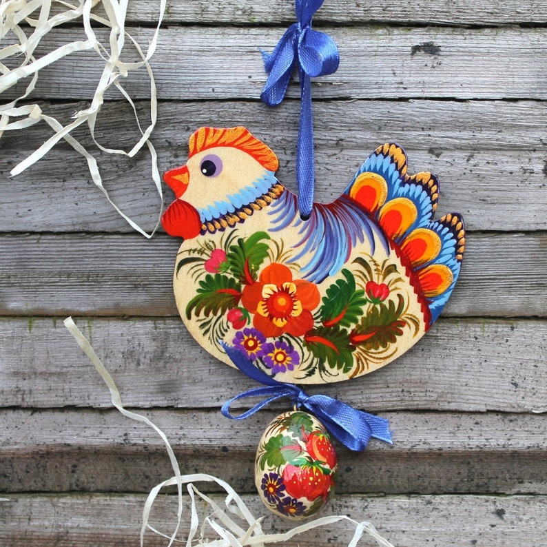 Chicken Easter Decoration With Small Easter Egg Fine Hand - Etsy