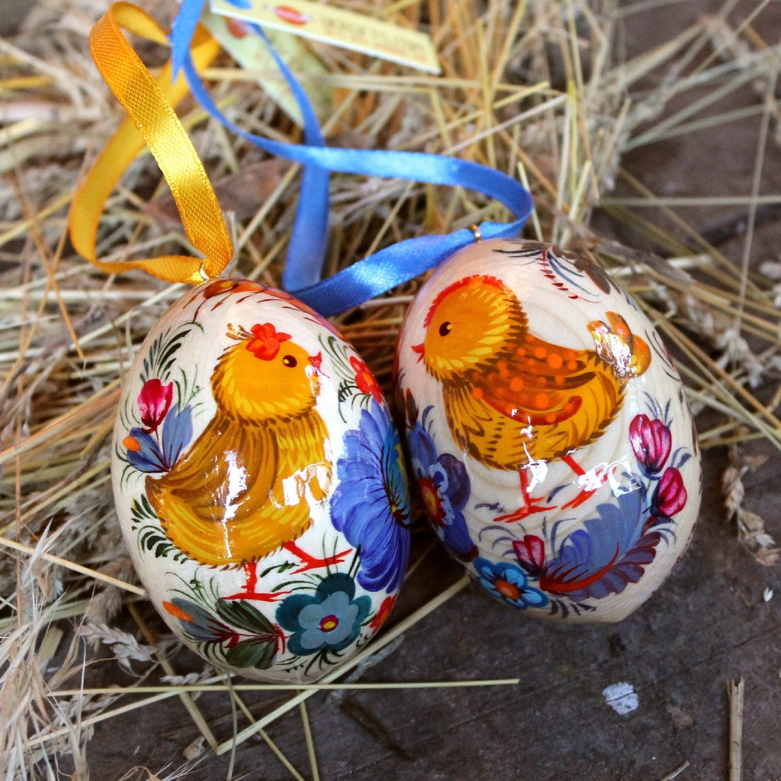 Rustic Easter Eggs 2 Pcs Chicks Boz and Girl Hand Painted - Etsy